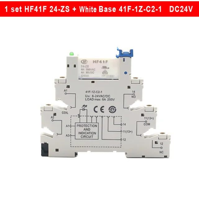 5/10 Sets Slim Relay HF41F 5V 12V 24VDC With Relay Base 41F-1Z-C2-1 LED ...