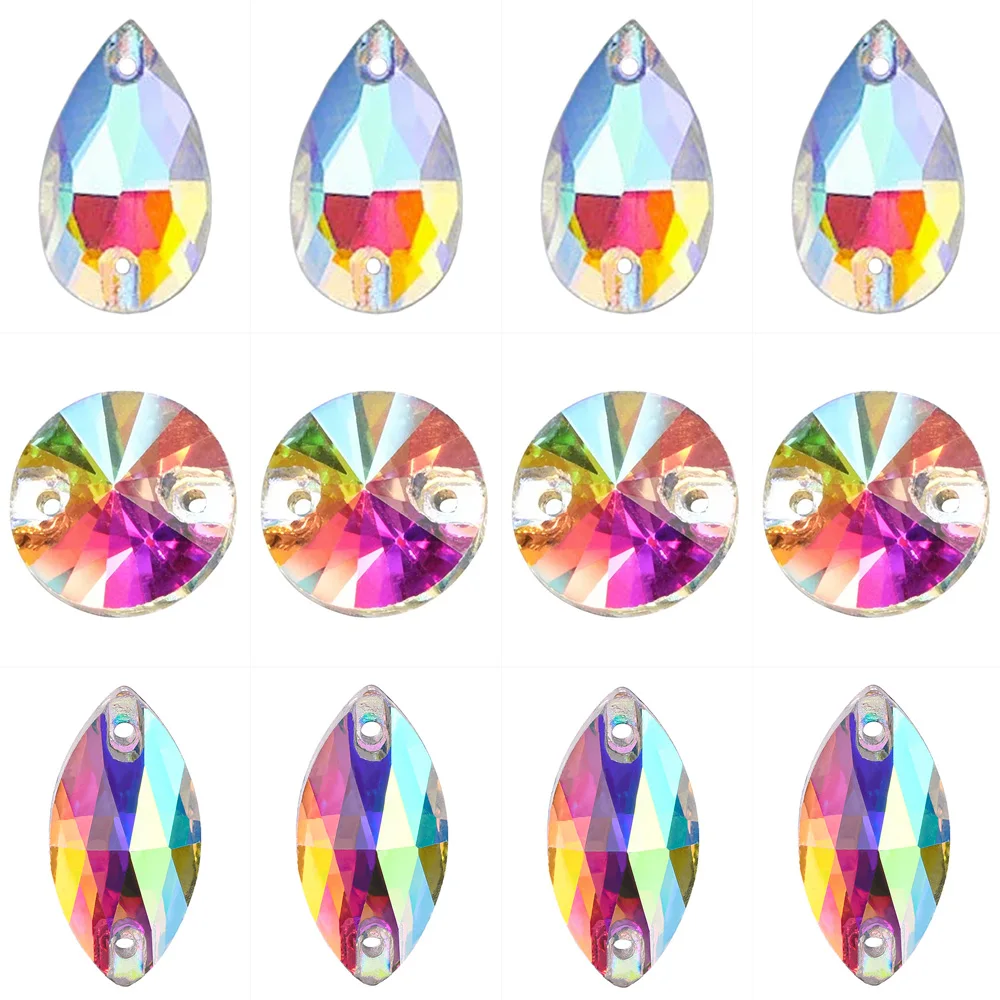 Crystal AB Color Sew On Rhinestones All Shape Glass Sewing Crystals ...
