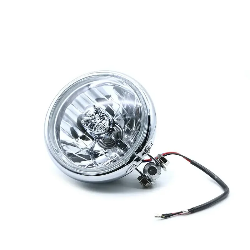 High-Low-Beam-Retro-Skull-Light-Bulb-Chrome-Headlight-For-Harley-Dyna ...