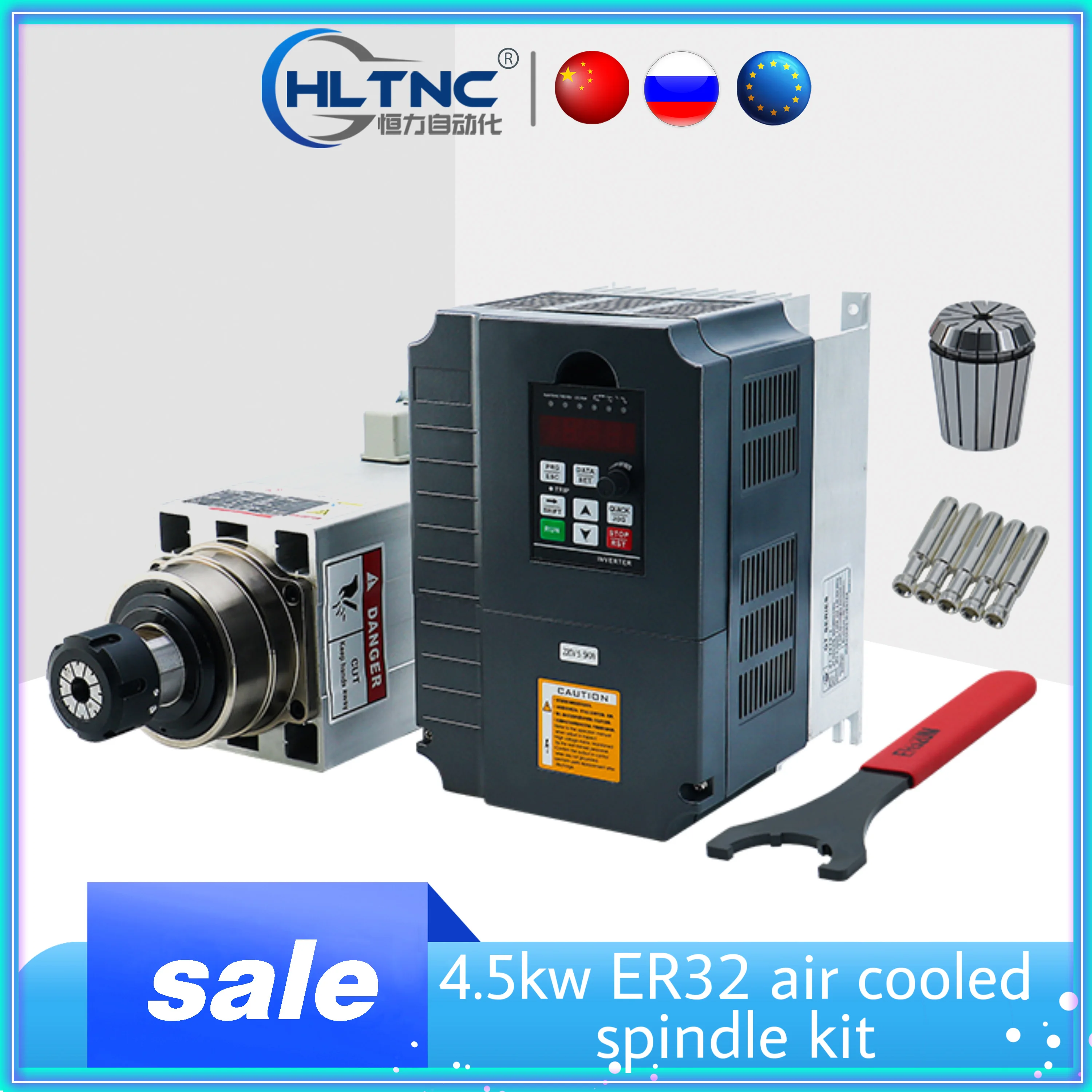 4.5kw 220v/380v ER32 air cooled spindle motor square spindle Ceramic ...