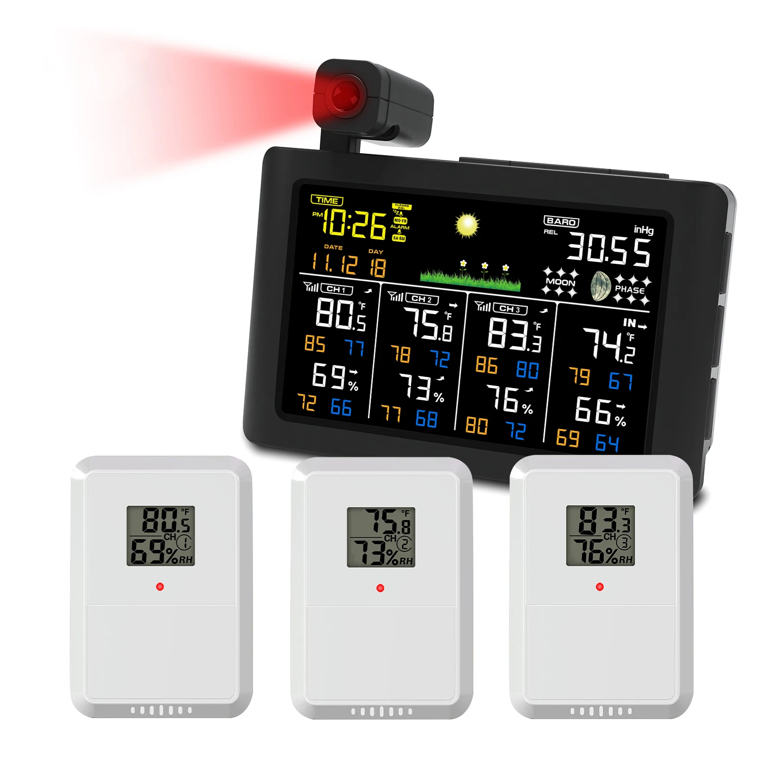 Wireless Projection Alarm Clock with Indoor/Outdoor Temperature ...