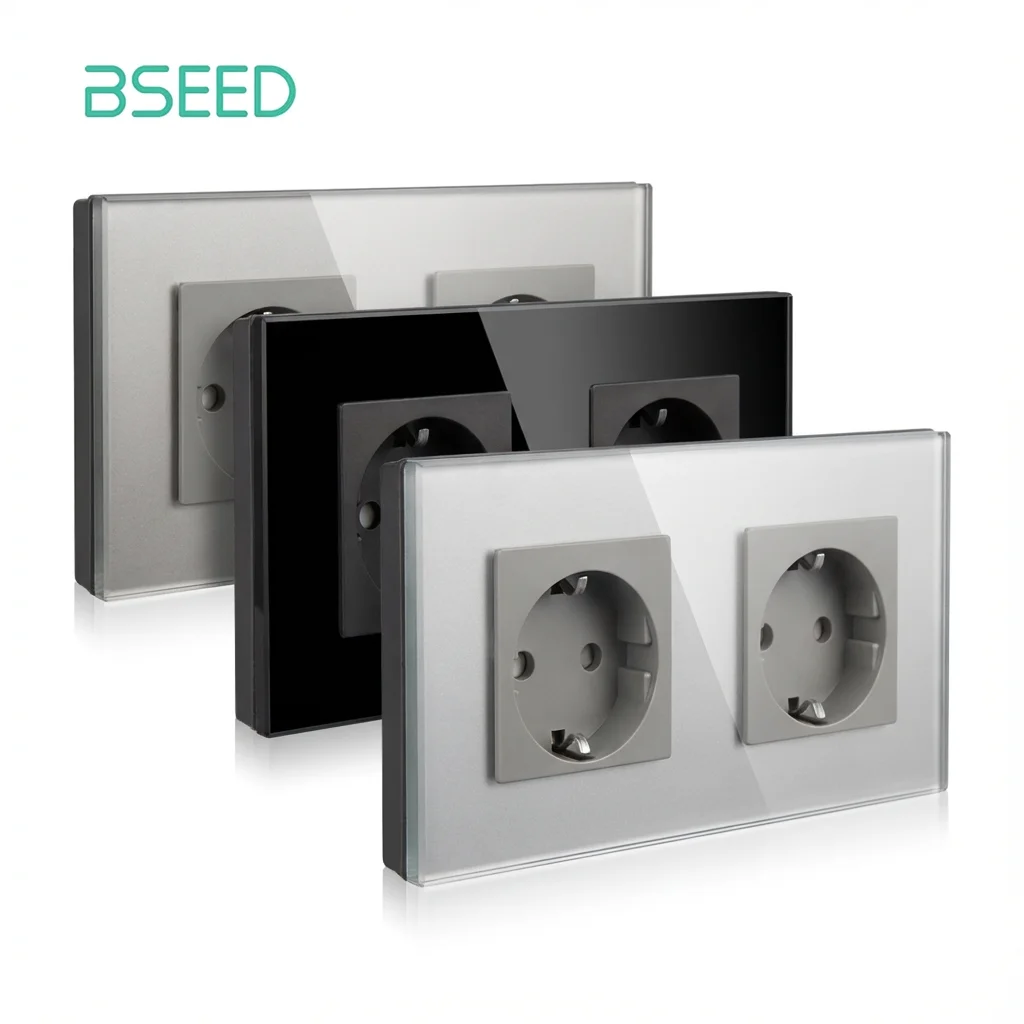 BSEED Wall Sockets Glass Frame Double Sockets 16A EU Standard 110V ...