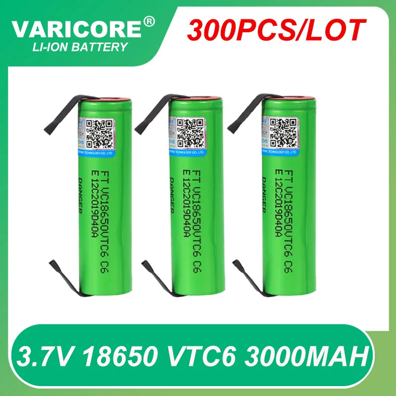 300pcs/lot 3.7V VTC6 3000mAh 18650 Li ion Rechargeable Battery ...