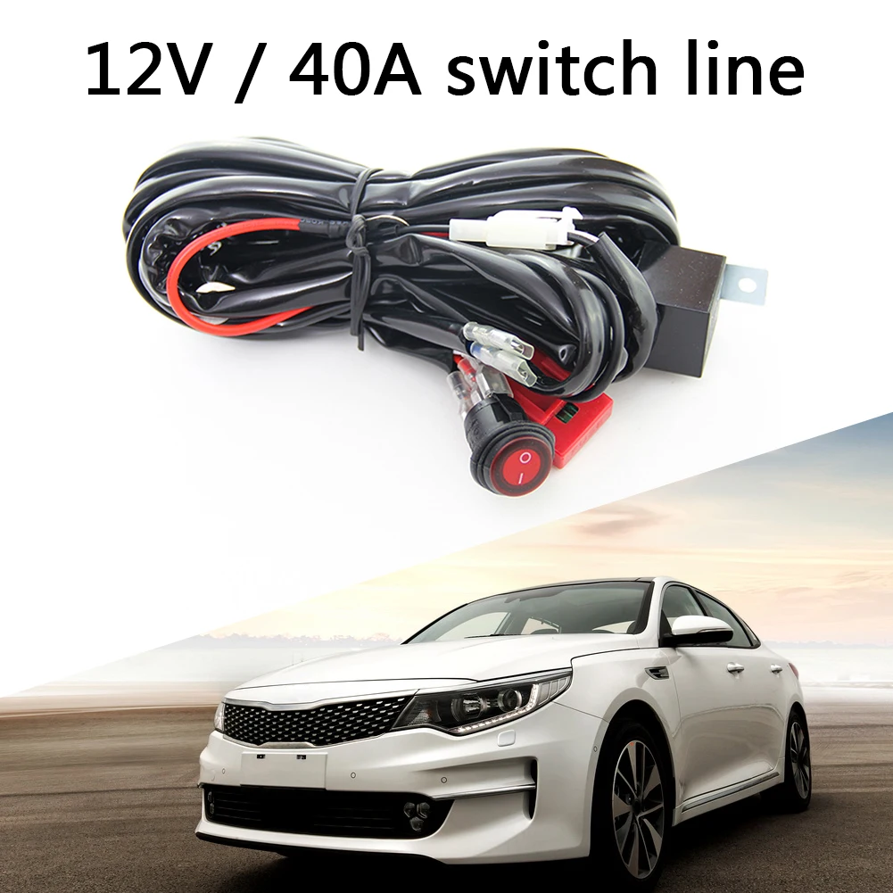 12V-40A-Car-LED-Light-Bar-Wire-Harness-Kit-Waterproof-On-Off-Switch ...