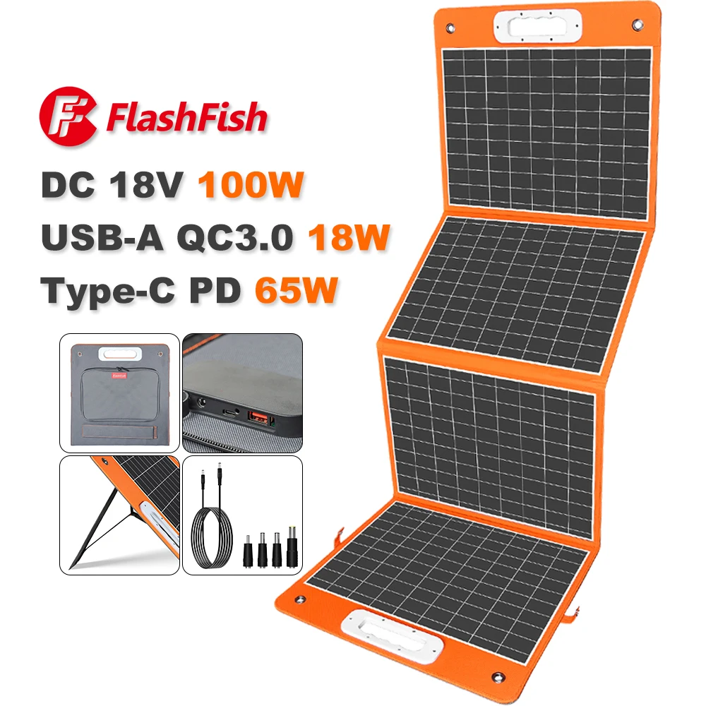 Flashfish 18v 100w Foldable Solar Panel Portable Solar Charger Dc ...