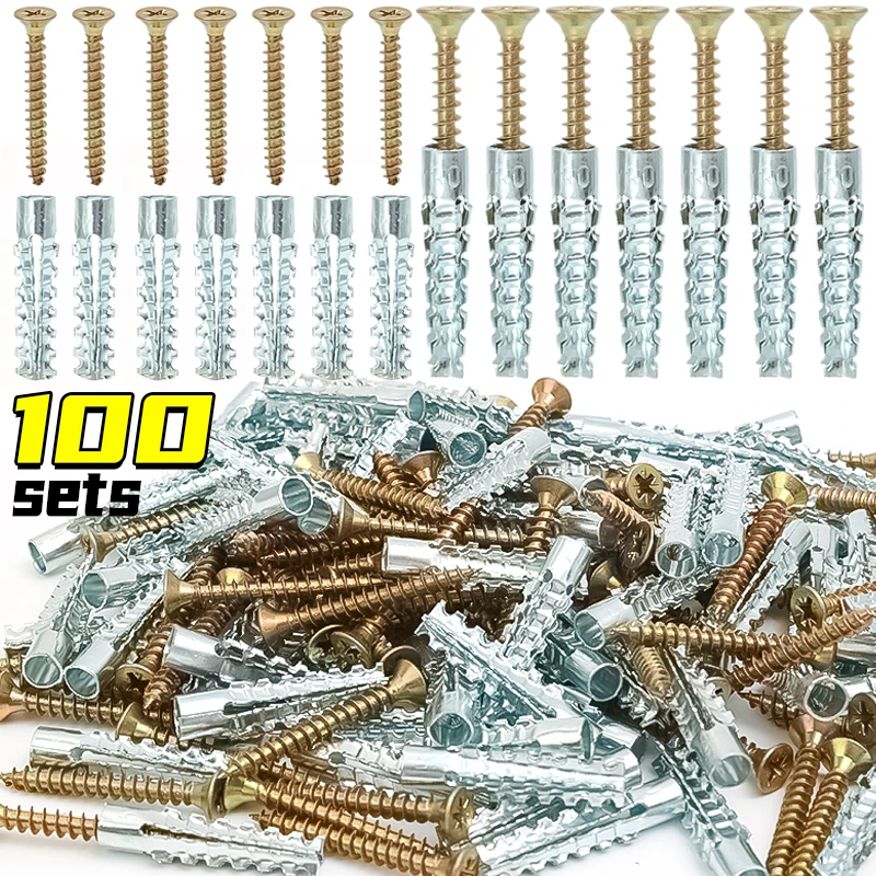 100-10sets-Serrated-Steel-Wall-Anchors-Self-Tapping-Screw-Drilling-Plug ...
