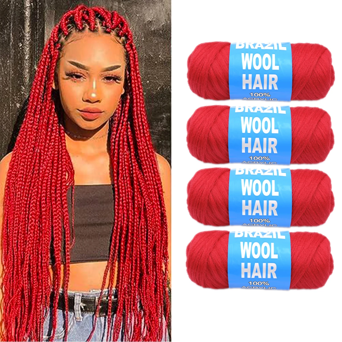 4 Pack Brazilian Wool Hair Synthetic Crochet Hair Extensions for Women ...
