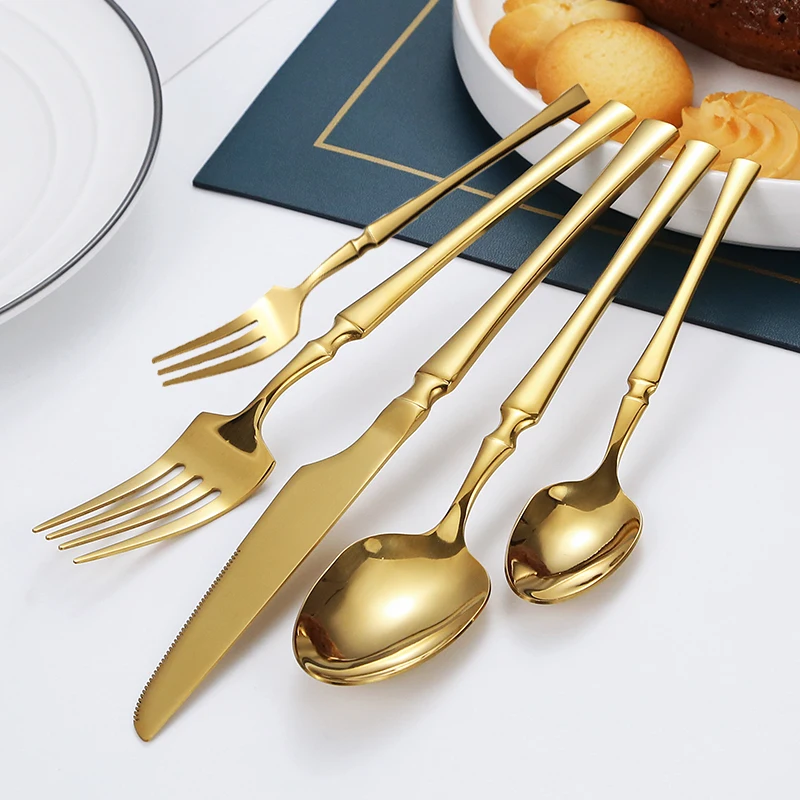 Juego-de-cubiertos-de-acero-inoxidable-cuchillos-dorados-tenedores-de ...
