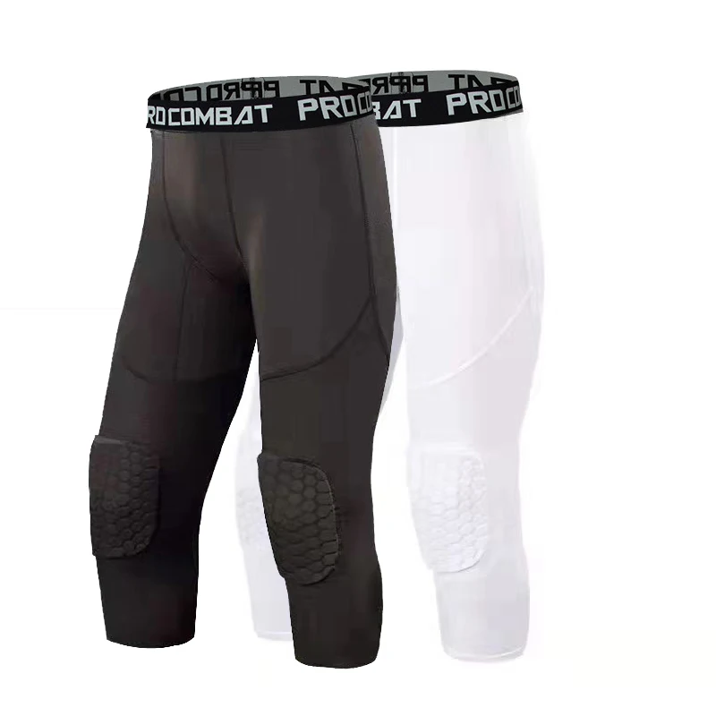 Padded-Gym-Running-Cropped-Pants-Mens-Joggings-Elastic-Compressions ...
