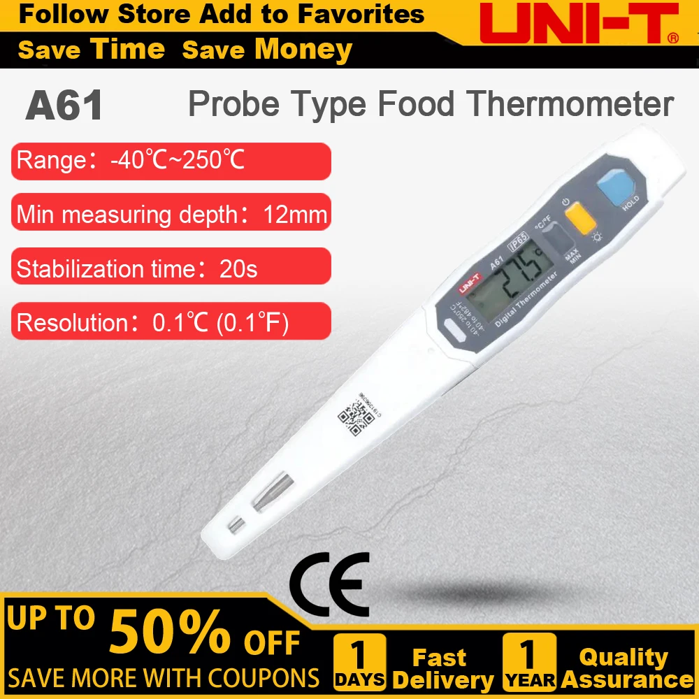 UNI-T-A61-Digital-Probe-Oven-Thermometer-LED-Indication-Water-Oil ...