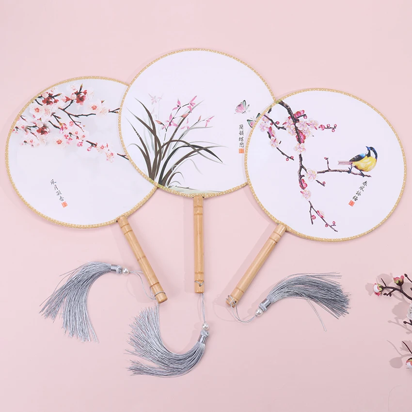 1PC-Round-Hand-Fan-Chinese-Style-Vintage-Printing-Silk-Fan-Wedding ...
