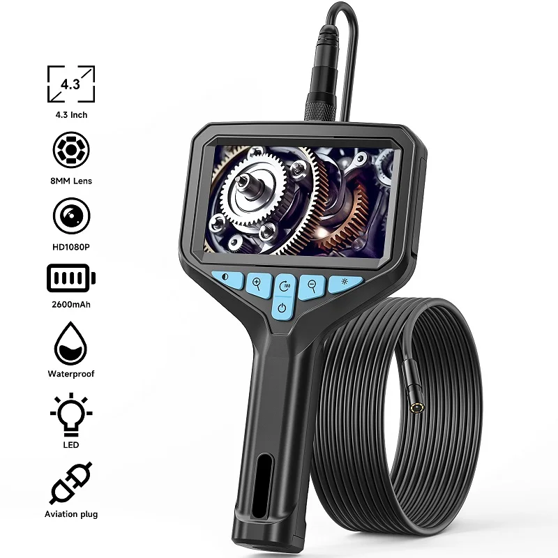 4.3 Inch Screen Endoscope Camera HD1080P 8MM Lens Replaceable Cable 2M ...
