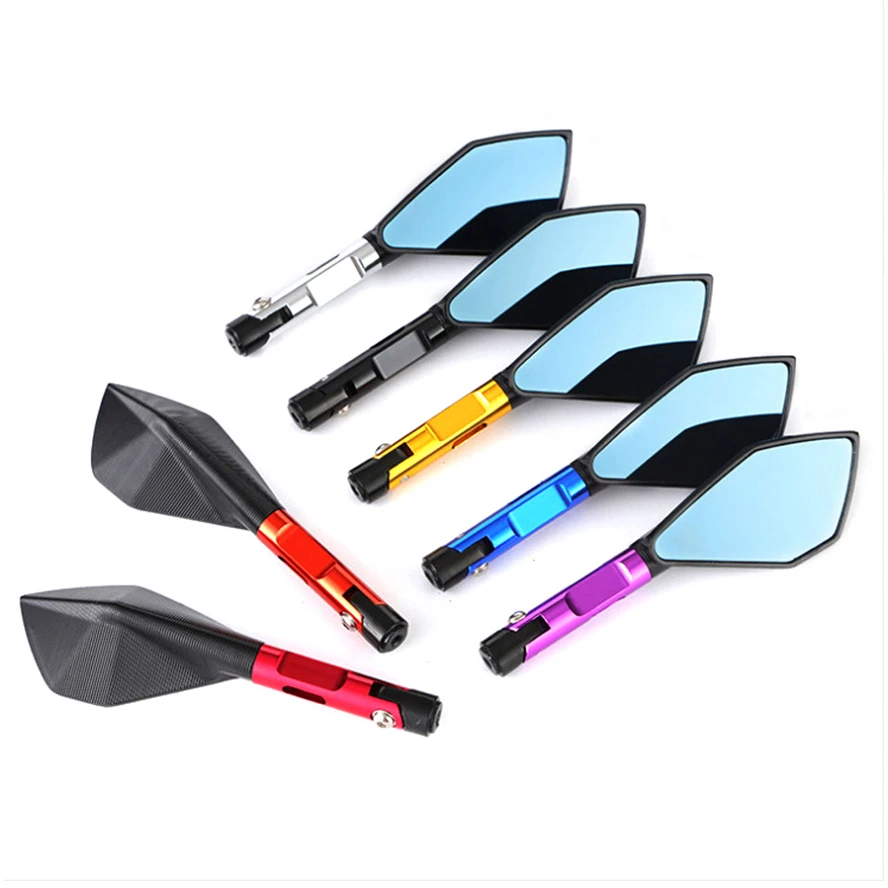 Universal-CNC-Aluminum-Motorcycle-Handlebar-Rear-View-Mirrors-Blue-Anti ...