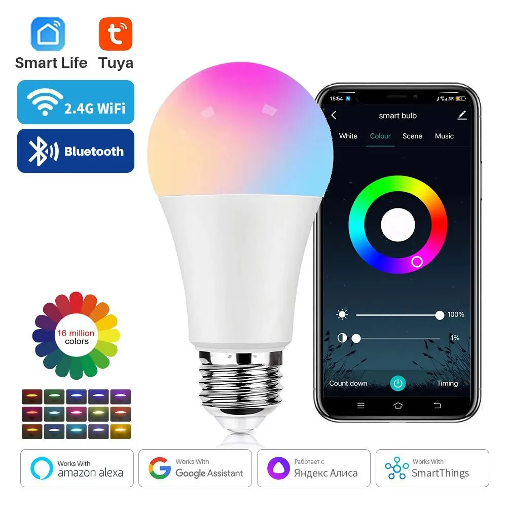 L-mpada-LED-regul-vel-inteligente-Tuya-E27-Wi-Fi-Bluetooth-RGBCW-100 ...