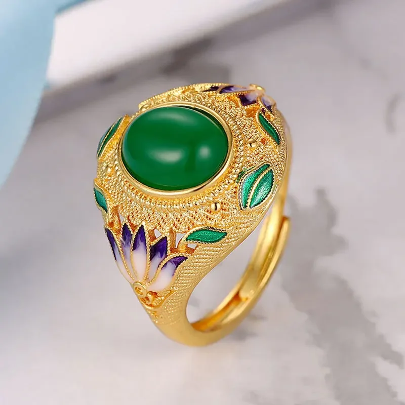 Classic Colorful Enamel Lotus flower rings for women Palace Style ...
