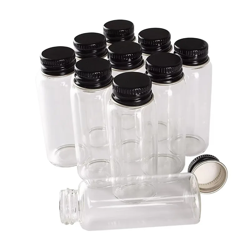 60pcs-25ml-27-70mm-Glass-Bottles-with-Black-Aluminum-Caps-Transparent ...
