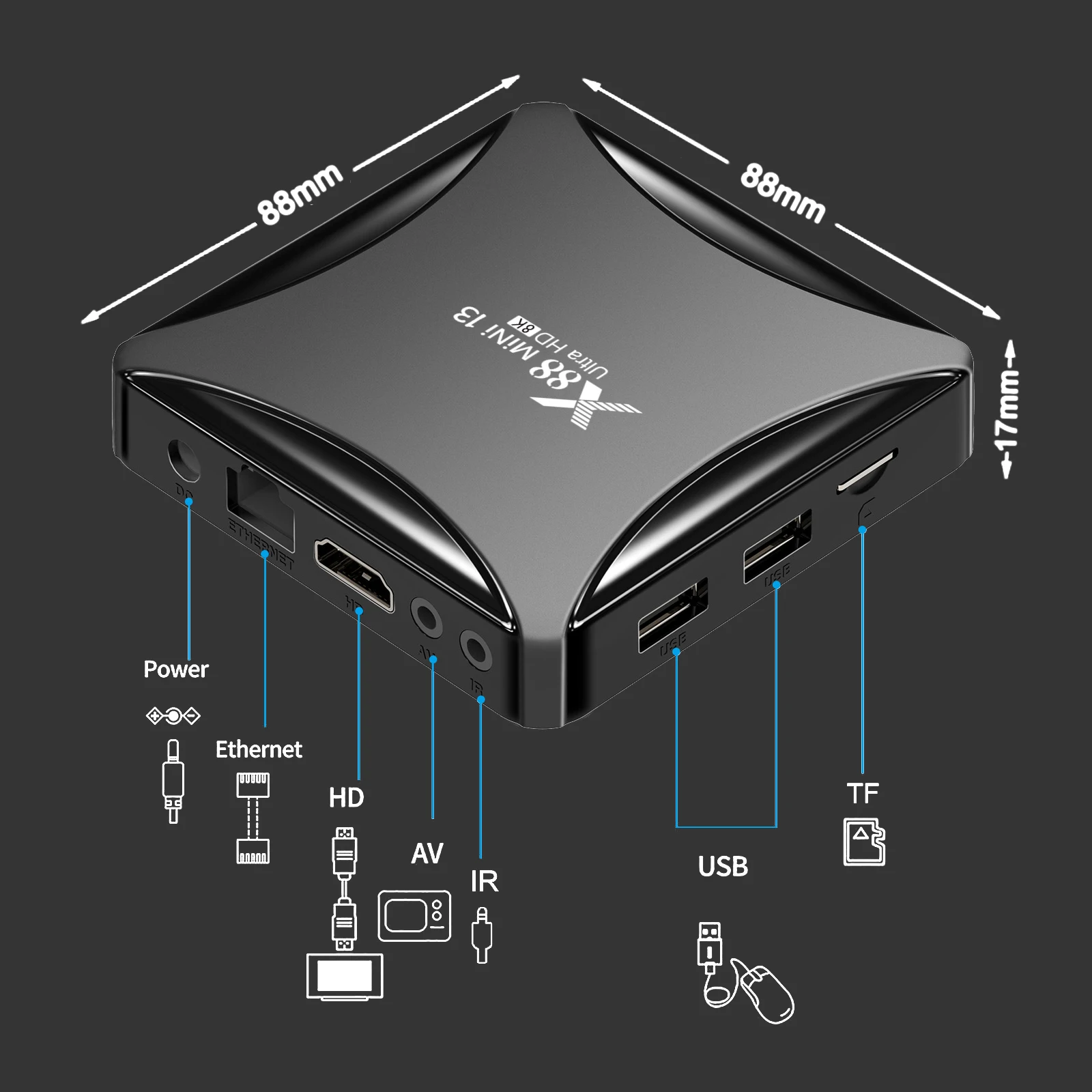 Box multimedia,Boîtier Smart TV X88 Mini 13 RK3528,Android 13,8K,2.4-5 ...