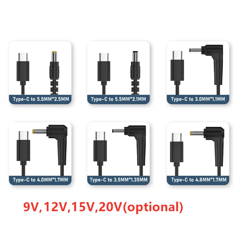 150cm USB C Type-C PD Male to 9V 12V 15V 20V 5.5x2.1 5.5x2.5mm 3.0x1.1 ...