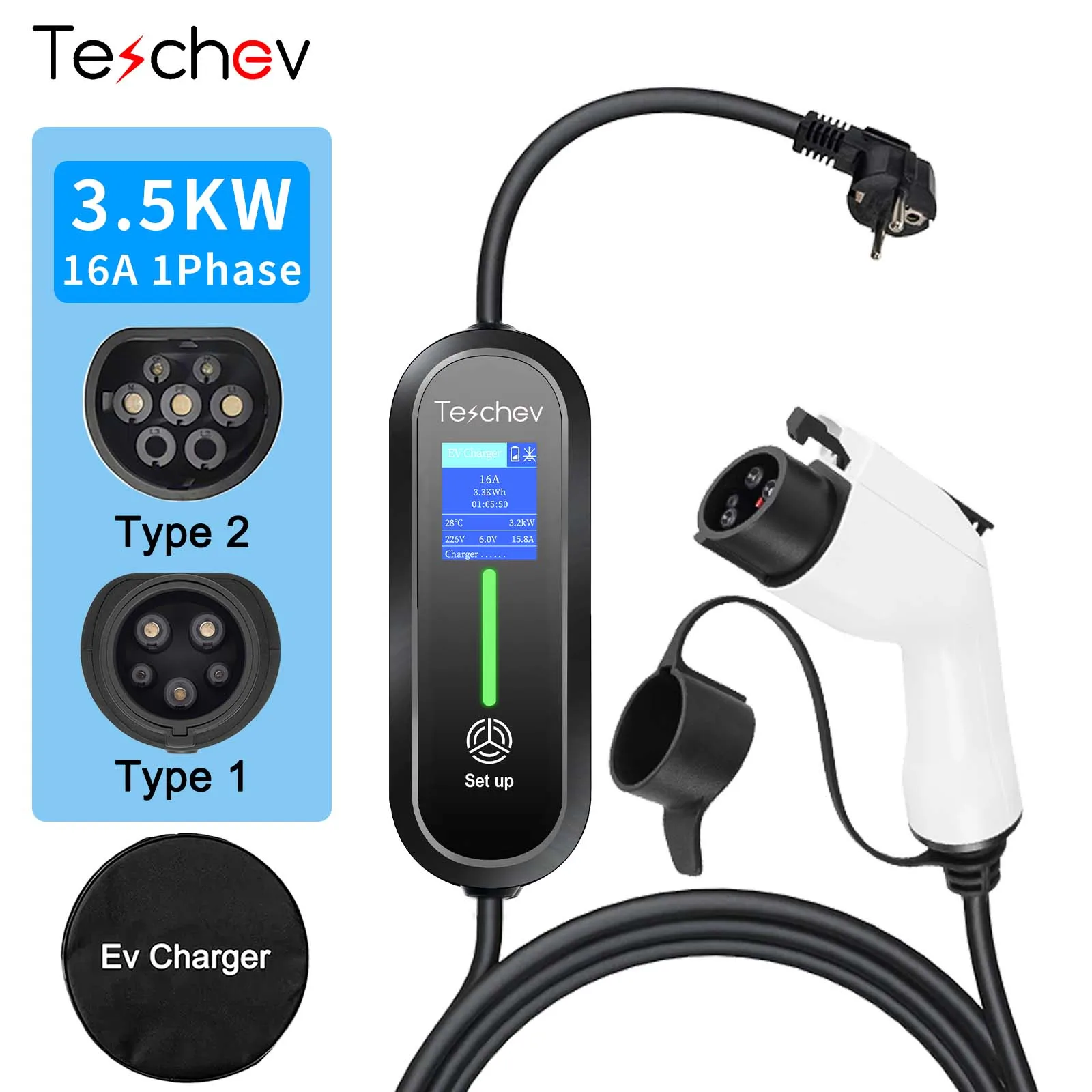 Teschev-Portable-EV-Charger-3-5KW-Type-2-EVSE-Charging-Box-Level-2 ...