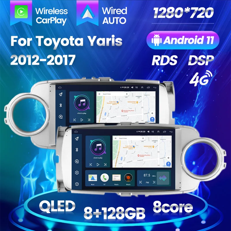 Android 11 Wireless Carplay Auto QLED 8 Core 2 Din Car Radio For Toyota ...