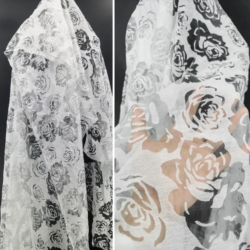 Jacquard-Texture-Fabric-White-Rose-Semi-Transparent-Creative-Clothing ...
