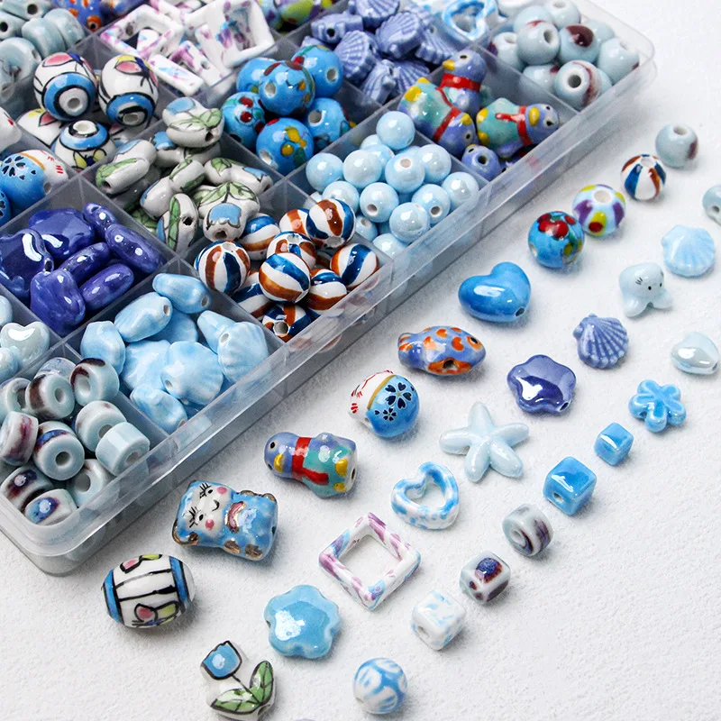 Small Fresh Japanese Ceramic Blue Series Loose Beads DIY Hand-beaded ...