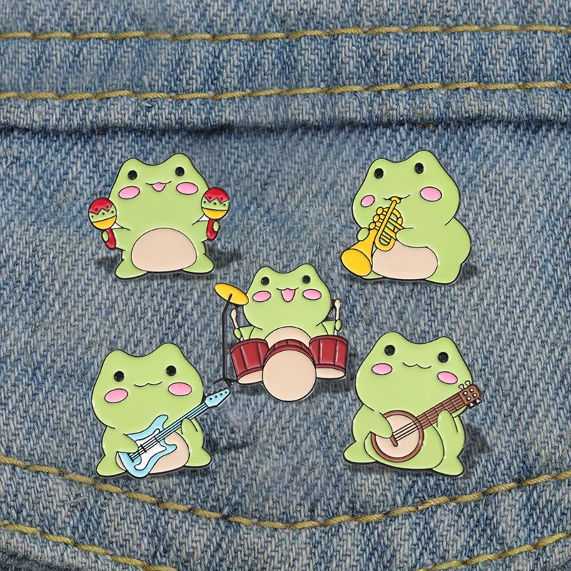 The Frogs Band Enamel Pins Custom Drum Kit Frog Playing Guitar Brooches ...