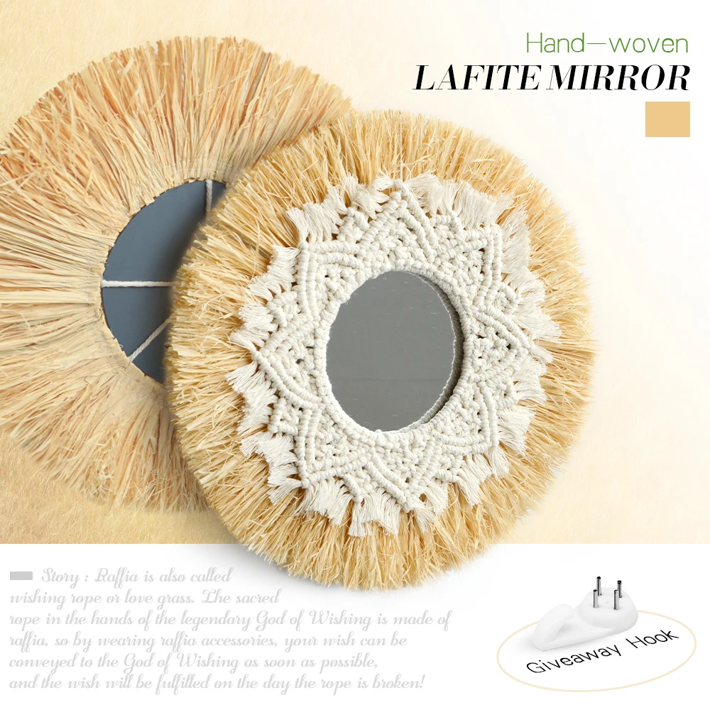 Straw Home Decoration Mirrors | Straw Macrame Decoration | Straw Wall ...