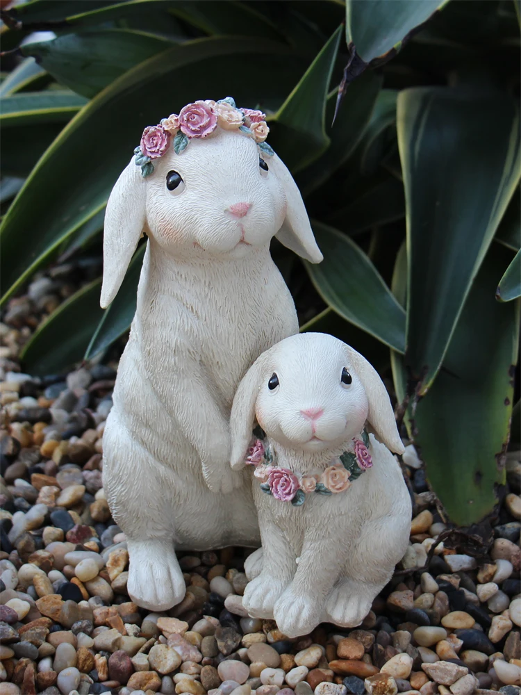 Wreath Mother And Child Rabbit Resin Ornaments Double Rabbit Hanging ...