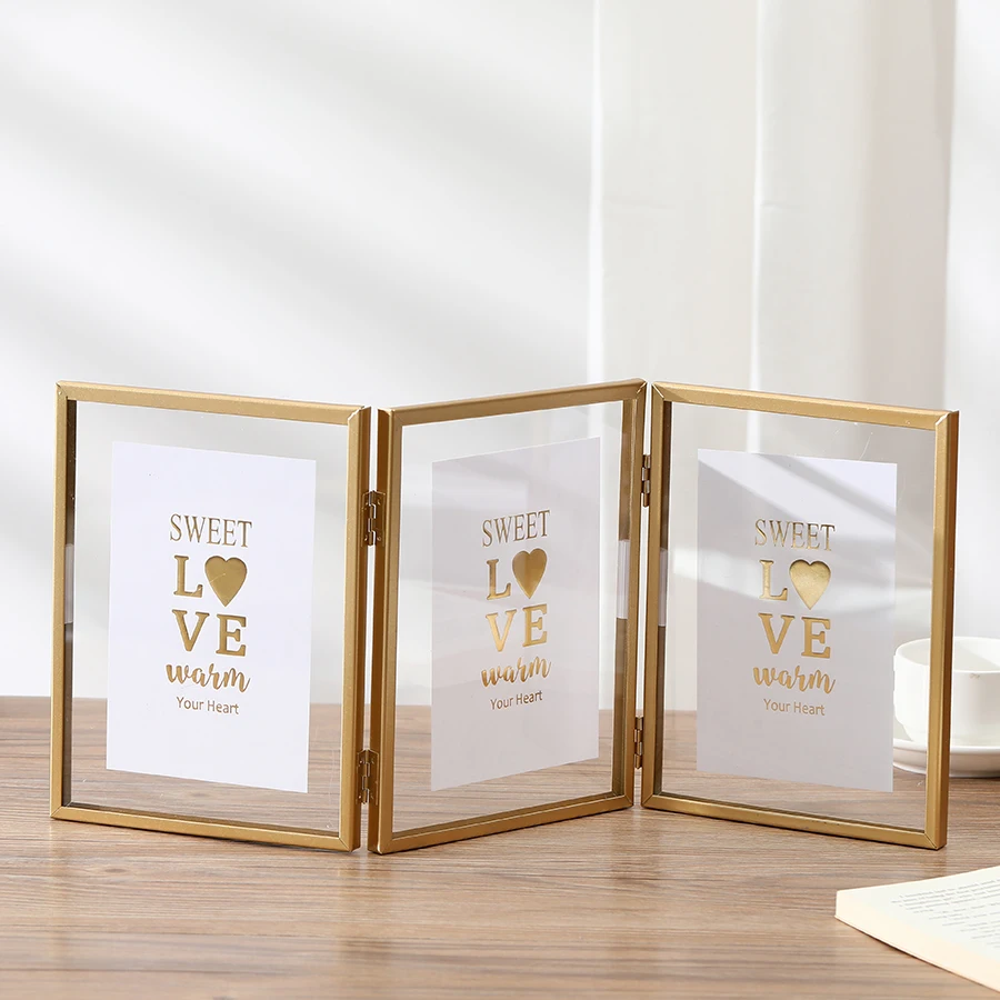 1pc-Foldable-Metal-Triptych-Photo-Frame-gold-black-acrylic-transparent ...