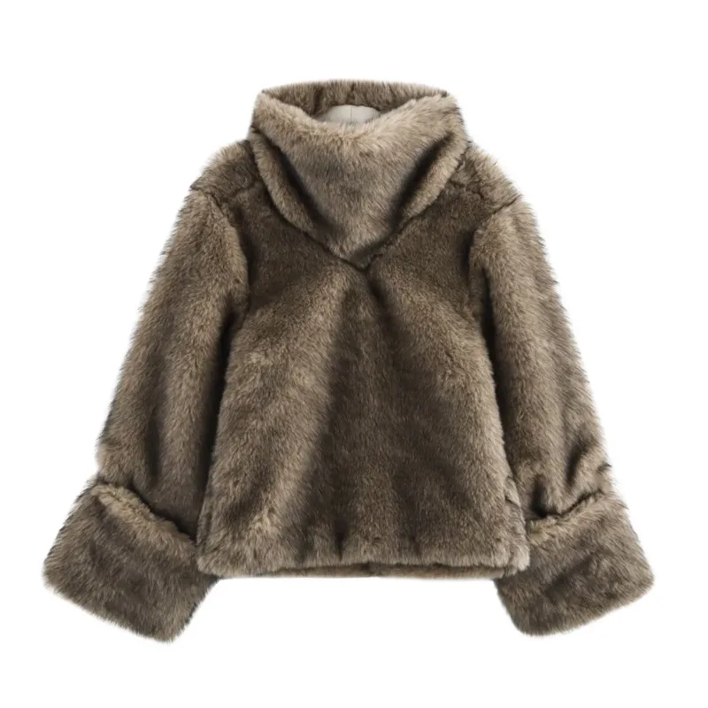 TRAF-Womens-autumn-Artificial-effect-fur-hoodie-Soft-sweater-Casual ...