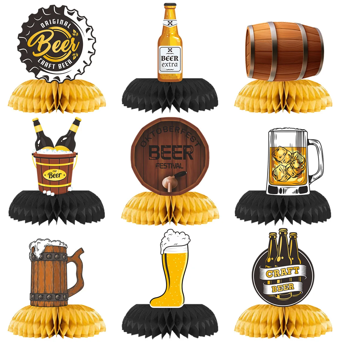 9Pcs-Oktoberfest-Theme-Desktop-Honeycomb-Ornaments-for-Adults-Boy-Beer ...