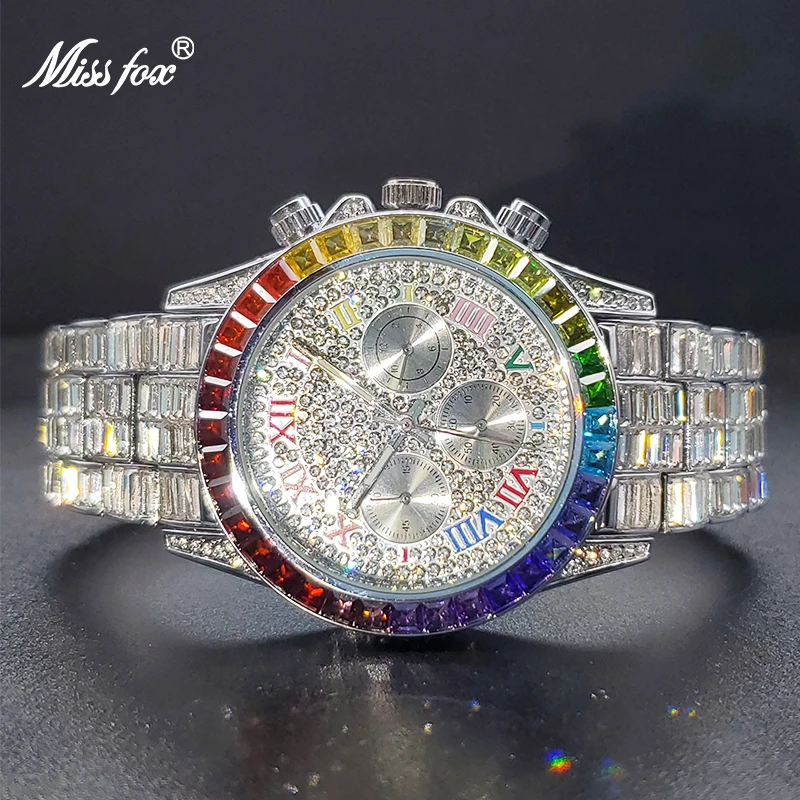 Luxus-herren-Uhr-Mit-Raninbow-Diamant-Baguette-Uhren-F-r-M-nnliche-Drei ...