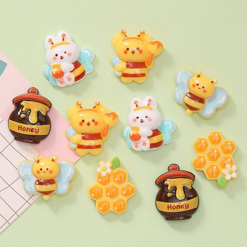 10Pcs-New-Cute-Resin-Cartoon-Bees-Honey-Series-Flat-Back-Parts ...