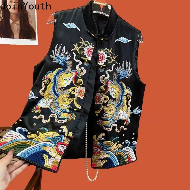 Chinese Style Vest for Women Sleeveless Stand Neck Loose Waistcoat 2025 ...