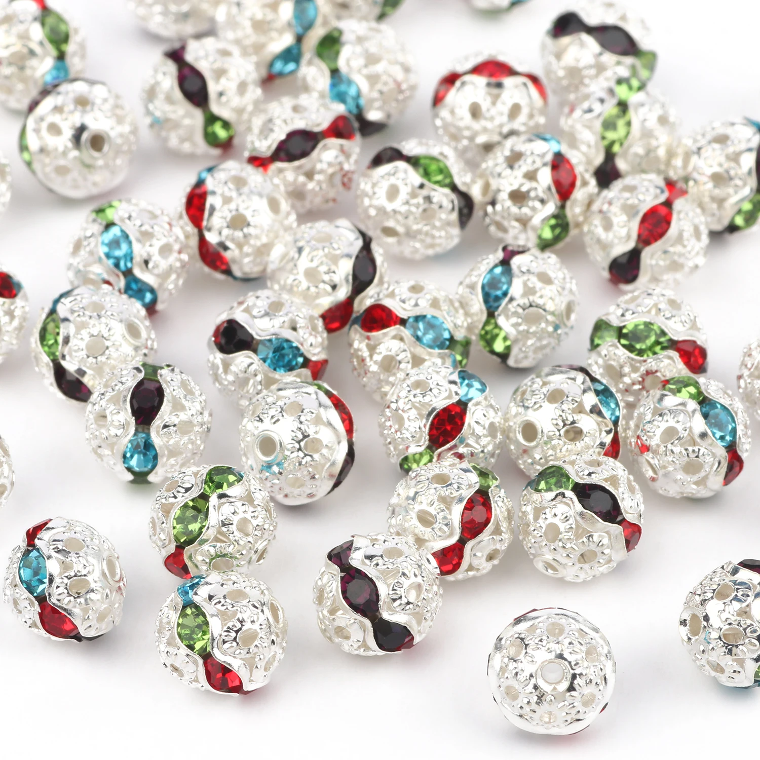 50pcs-Multicolor-AB-Rhinestone-Balls-Crystal-Loose-Spacer-Round-Beads ...