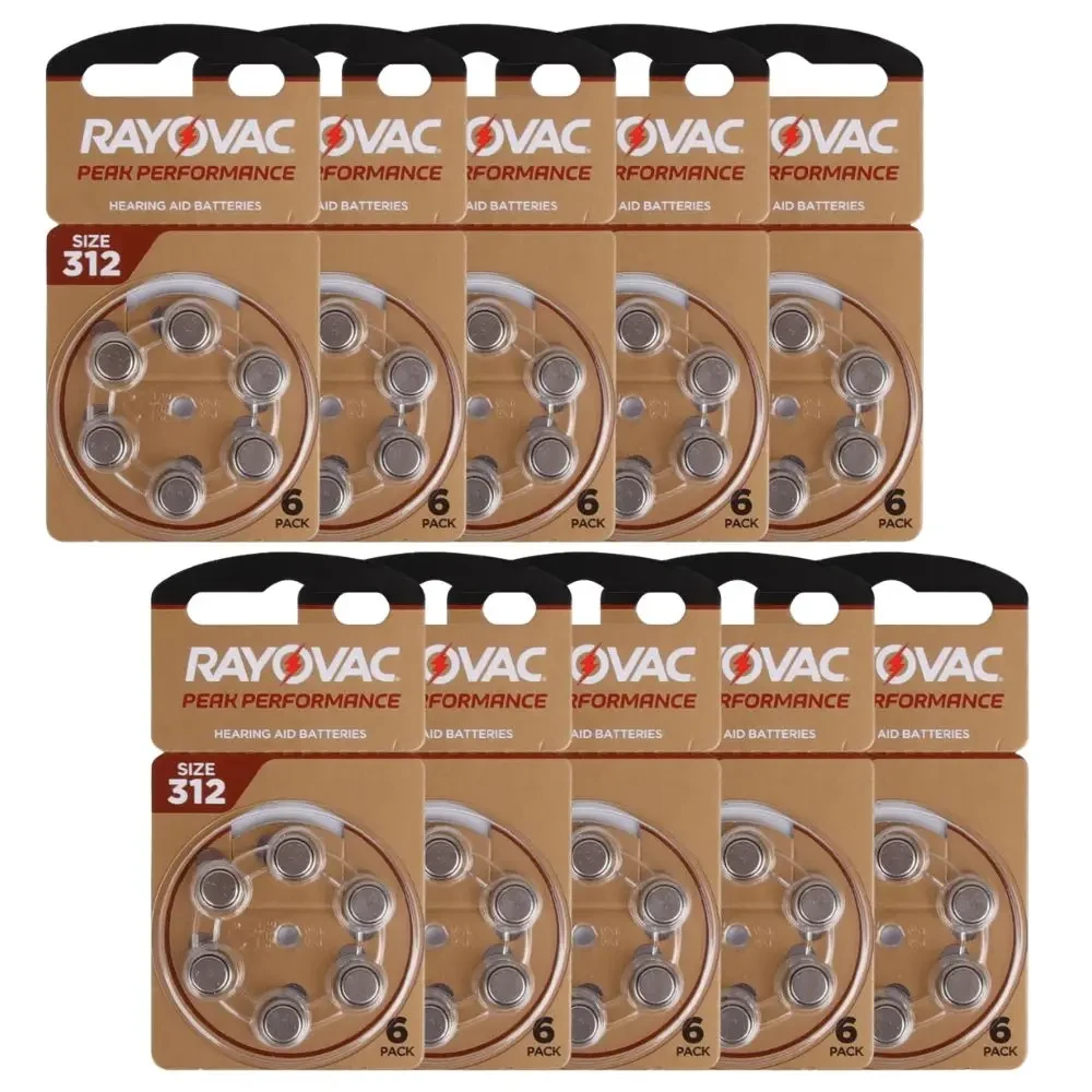 Hearing Aid Batteries 60PCS / 10 Cards RAYOVAC PEAK 1.45V 312 312A A312 ...