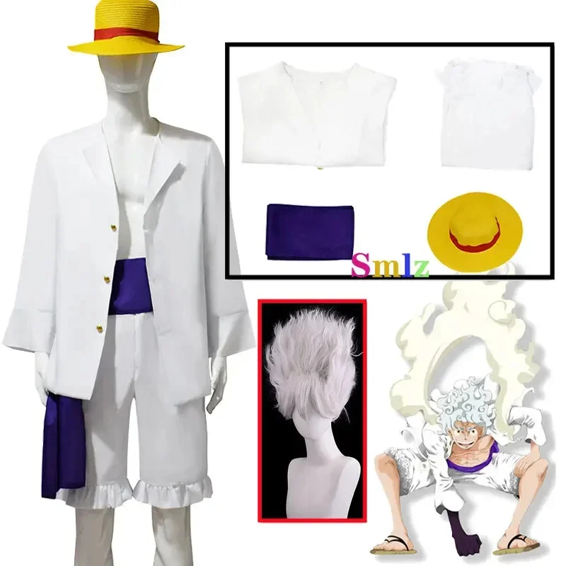 White-Luffy-cosplay-anime-gear-5-Nik-form-costume-outfit-adult-kid-full ...