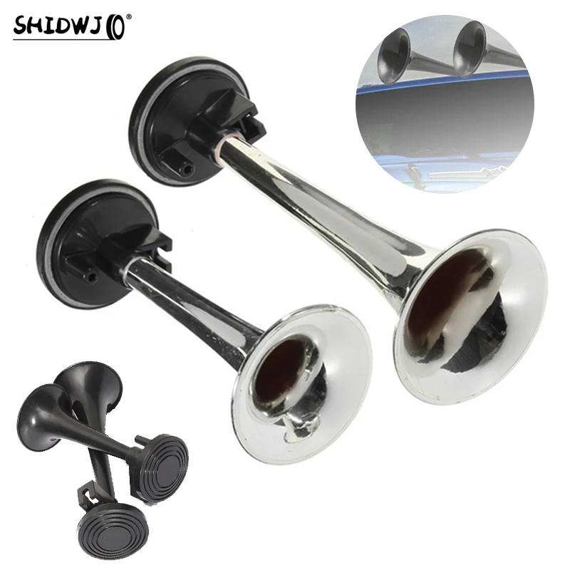 2pcs-High-quality-Black-Air-Horn-Dual-Trumpet-Air-Pump-Air-Horn-Pipe ...
