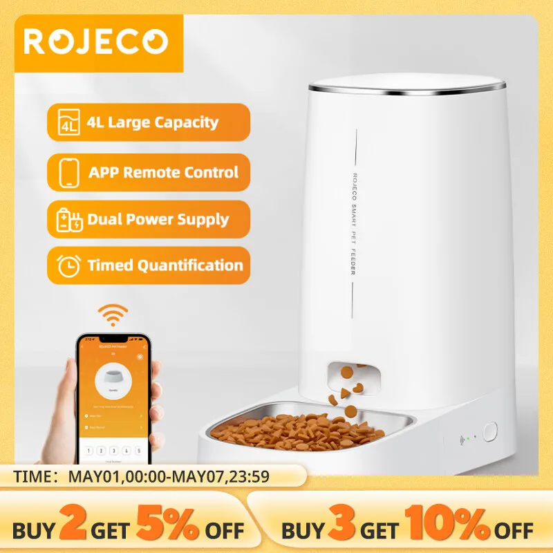 ROJECO-Automatic-Cat-Feeder-Pet-Smart-Cat-Food-Kibble-Dispenser-Remote ...