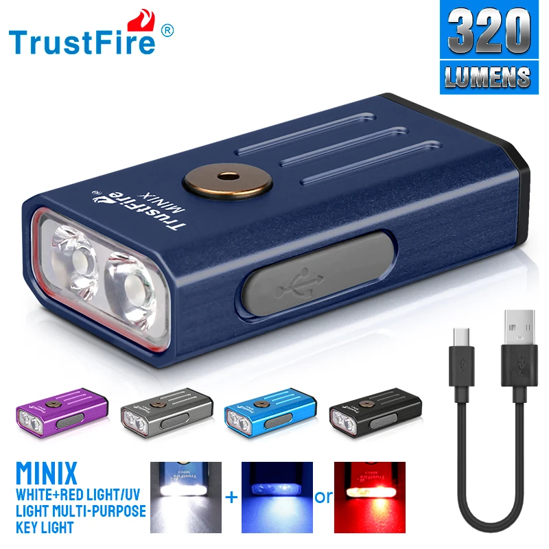 Trustfire minix mini edc lanterna chaveiro 320lm 365nm lâmpada uv luz vermelha typec usb ...