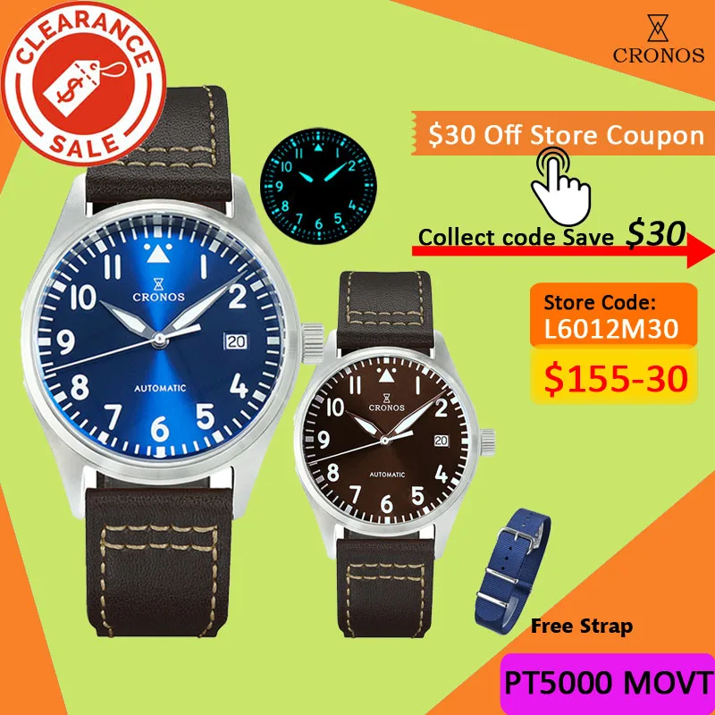 Cronos-Pilot-Flieger-Mechanical-Men-Watch-39mm-Stainless-steel-Super ...