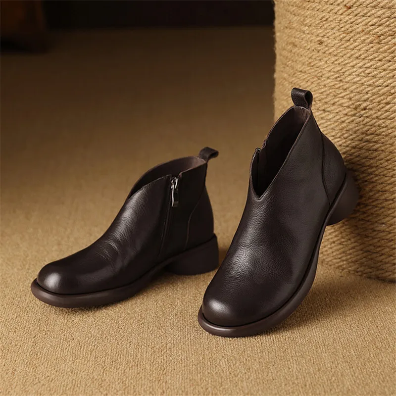 New Autumn Winter Genuine Leather Women Boots Fashion Round Toe Ankle ...