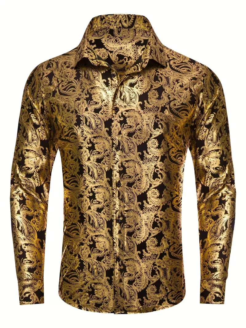 New Fashionable Men's Shirt with 3D Flower Printed Collar Button Top ...