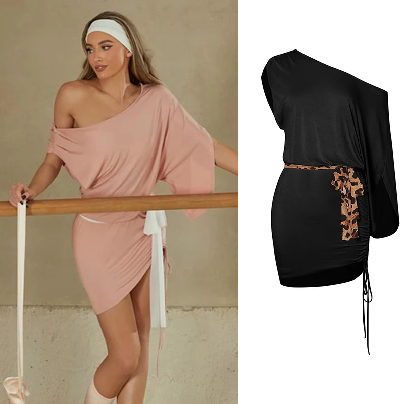 ZYM Sloping Shoulder Latin Dance Dress Belt Adults Party Dress Women ...