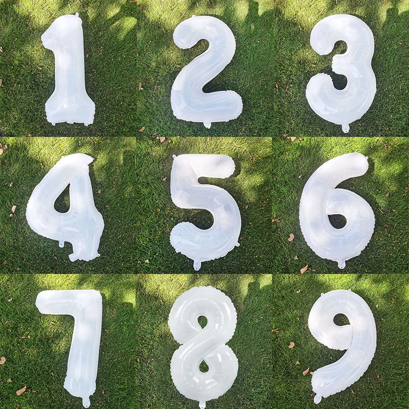 1pc White Number Balloons Giant Happy Birthday Foil Balloons Romantic ...