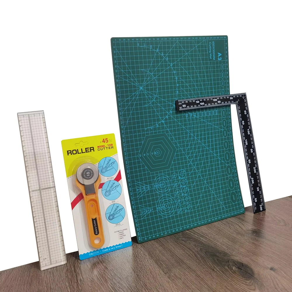 4Pc SET A3 Cutting Mat Roller Cutter 30cm Right angle ruler 30x5cm ...