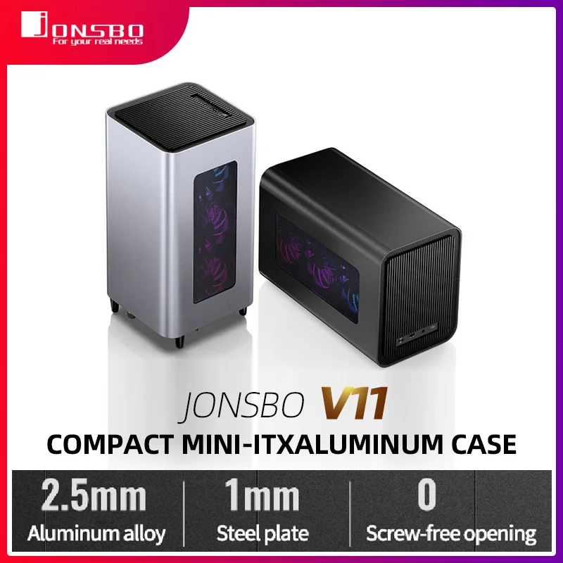 Jonsbo V11 Mini ITX Chasis aluminio extraíble SFX fuente de alimentación ventilación de doble ...