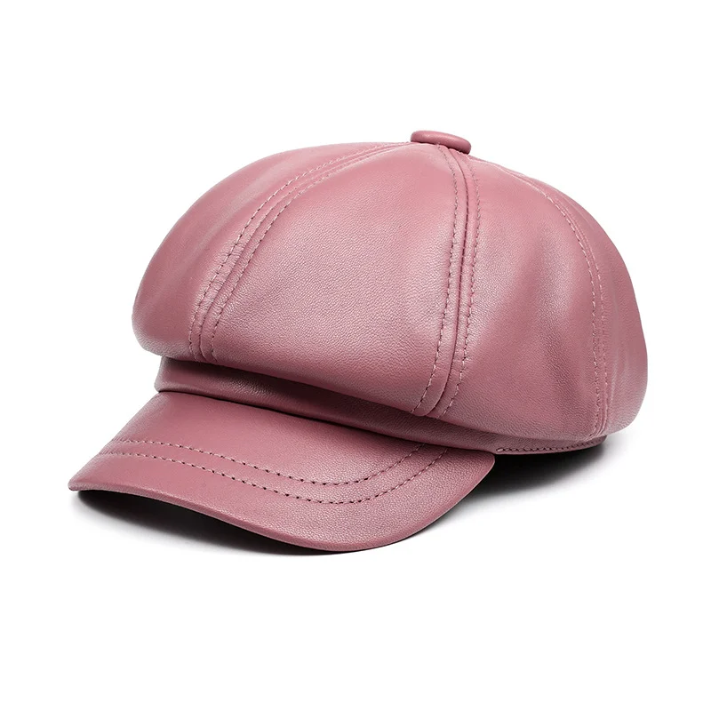 Short-Brim-Women-Artist-Leather-Hat-Autumn-Winter-Corduroy-Round-Top ...