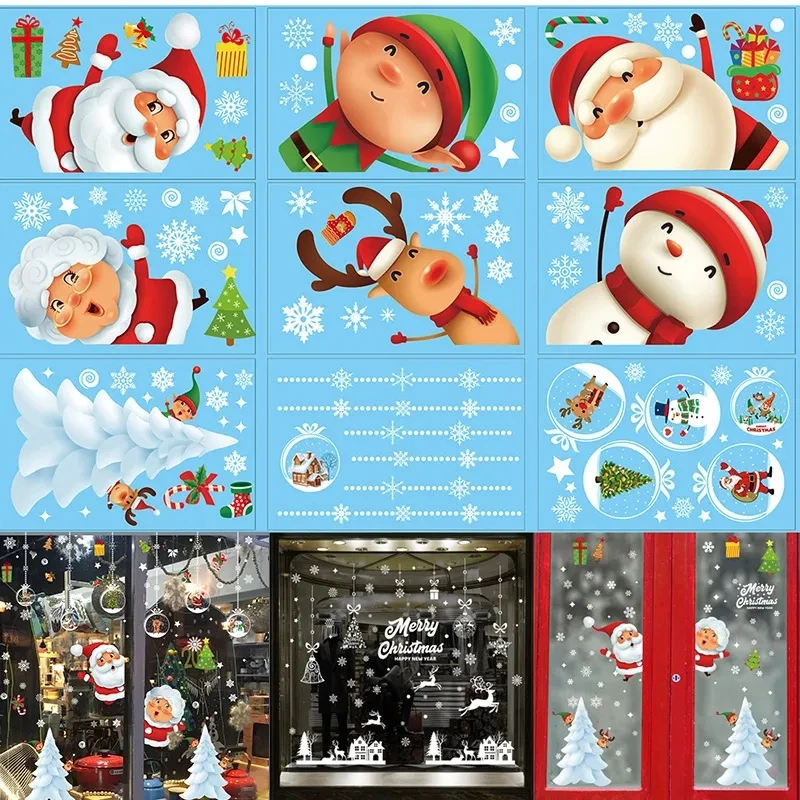 Christmas Window Stickers Santa Claus Elk Snowflake Merry Christmas ...